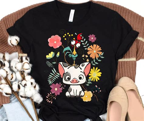 Disney Moana 70s Style Floral Pua And Hei Hei Tee Unisex Shirt