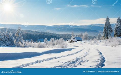Stunning Panorama Of Snowy Landscape In Winter In Black Forest A