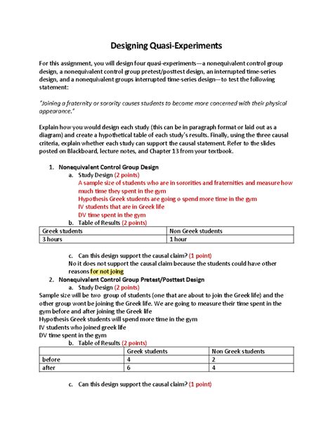 designing quasi experiments worksheet designing quasi experiments