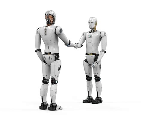 premium photo 3d rendering robot hand shaking on white background