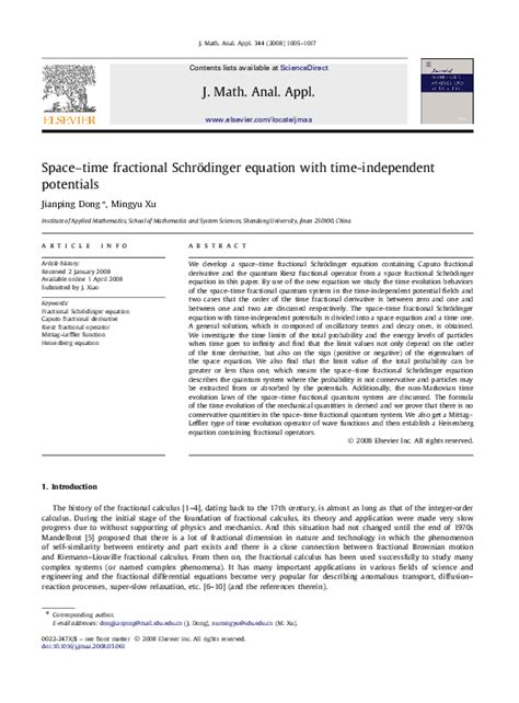 Pdf Spacetime Fractional Schrödinger Equation With Time Independent