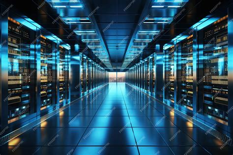 Premium Ai Image A Clean And Efficient Data Center With Rows Of Server Racks In A Controlled