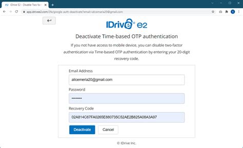 Disable Two Factor Authentication Idrive® E2