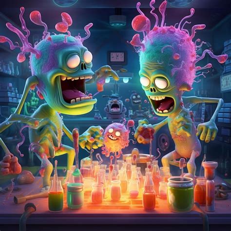 Premium Ai Image A Cartoon Of Zombies In A Lab With A Dark Background