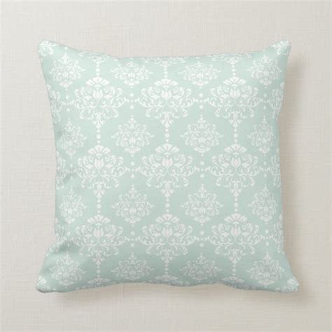 Seafoam Green Vintage Floral Damask Pattern Throw Pillow
