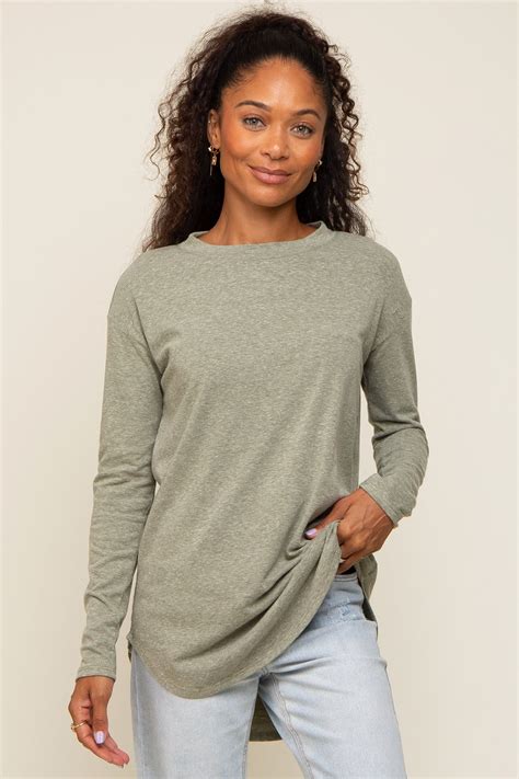 Sage Long Sleeve Curved Hem Maternity Top Pinkblush