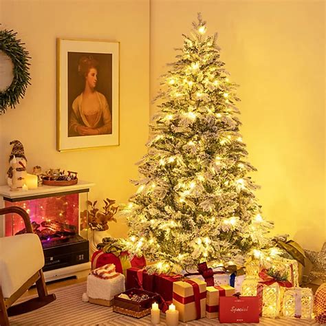 Costway 6 Ft Artificial Xmas Tree Pre Lit Flocked Christmas Tree W