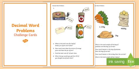 Adding And Subtracting Decimals Word Problems Cards Year