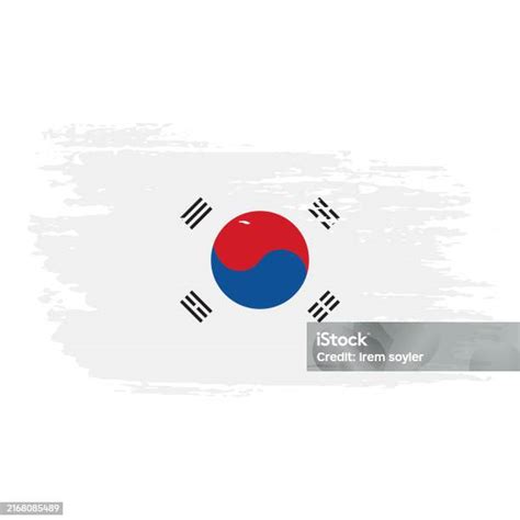 그런 지 브러쉬 스트로크 한국 국기 흰색 배경 벡터 디자인 대한민국 국기에 대한 스톡 벡터 아트 및 기타 이미지 대한민국