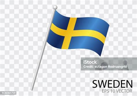 Flag Of Sweden With Flag Pole Waving In Windvector Illustration Stock