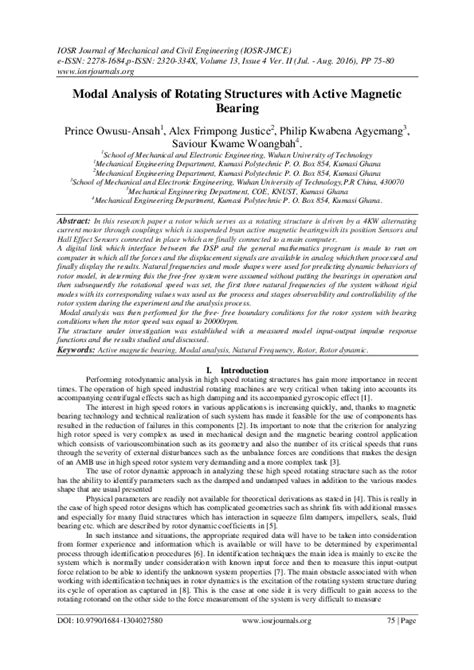 Pdf Modal Analysis Of Rotating Structures With Active Magnetic Bearing