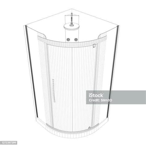淋浴艙從黑色線隔離在白色背景等軸測視圖三維向量插圖向量圖形及更多一個物體圖片 一個物體 一組物體 乾淨 Istock