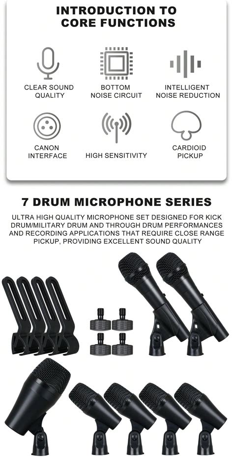 Drumkit 7 Drum 7 Piece Wired Dynamic Drum Mic Drum Microphone Set