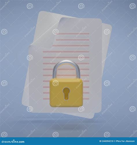 3d Render Documents Icon With Yellow Lock On Blue Background Sensitive Data And Information