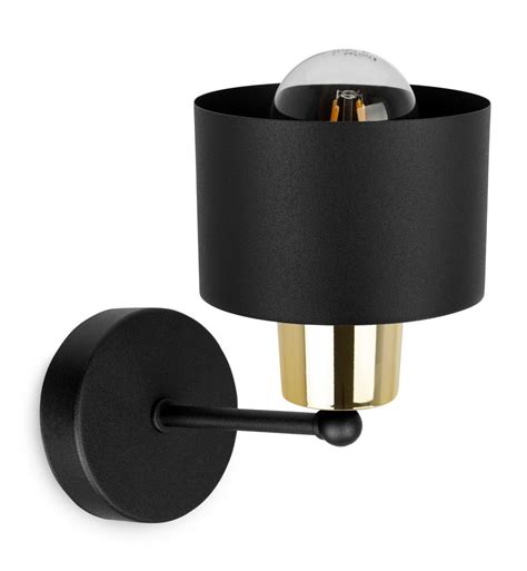 Kinkiet ścienny czarny metalowy klosz 12 cm złote wykończenie ramię