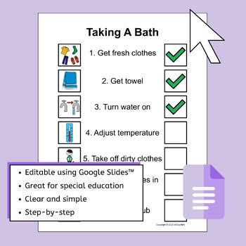Taking A Bath Task Analysis Bathing Visual Schedule And Data Sheet For ABA