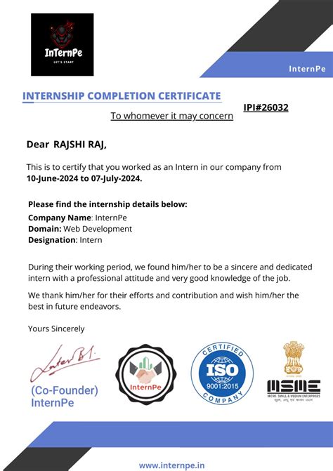 Rajshi Raj On Linkedin Webdevelopment Internship