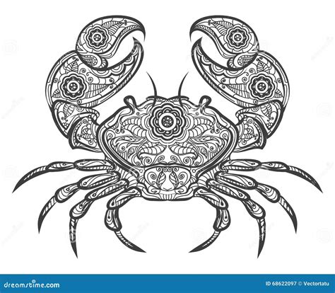Значок Zentangle краба Краб вектора нарисованный рукой Иллюстрация