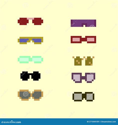 Pixel Art 8 Bit Sunglasses Collections Vector With Solid Color