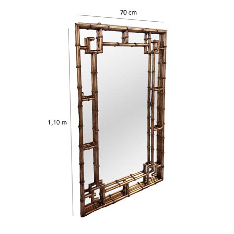 Espelho Retangular Moldura Faux Bambu Dourada Kasa57 Kasa 57 A