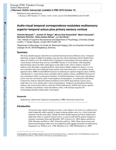 Pdf Audiovisual Temporal Correspondence Modulates Human Multisensory