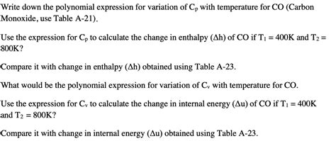 Solved Write Down The Polynomial Expression For Variation Of