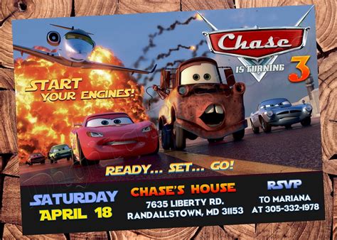 Cars Invitation Cars Birthday Invitation Cars Party Cars Invite Cars