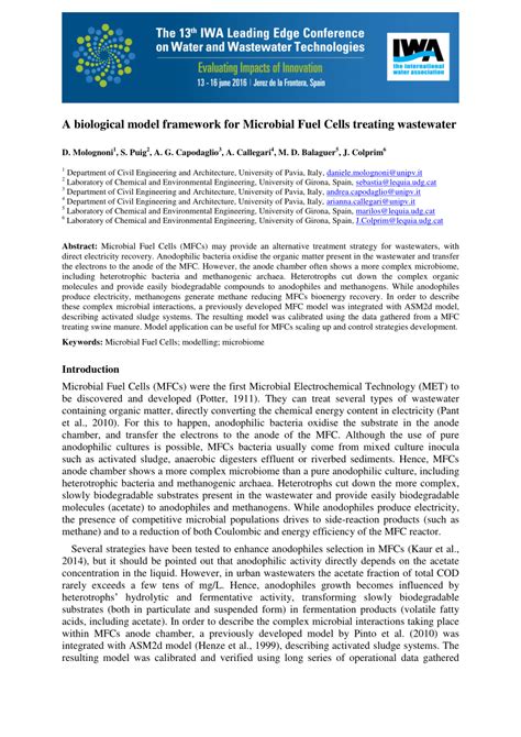 Pdf A Biological Model Framework For Microbial Fuel Cells Treating