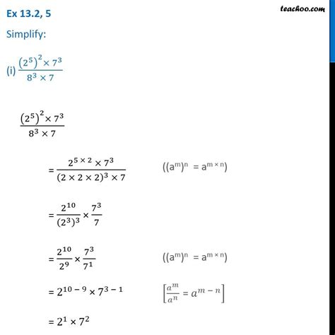 Ex 13 2 5 Simplify 2 5 2 × 7 3 8 3 × 7 Exponent And Powers