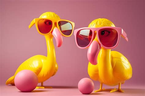 Premium Ai Image Two Flamingos Wearing Sunglasses And A Pink Flamingo