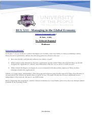 BUS Managing In The Global Economy Written Assignment Unit Docx BUS Managing