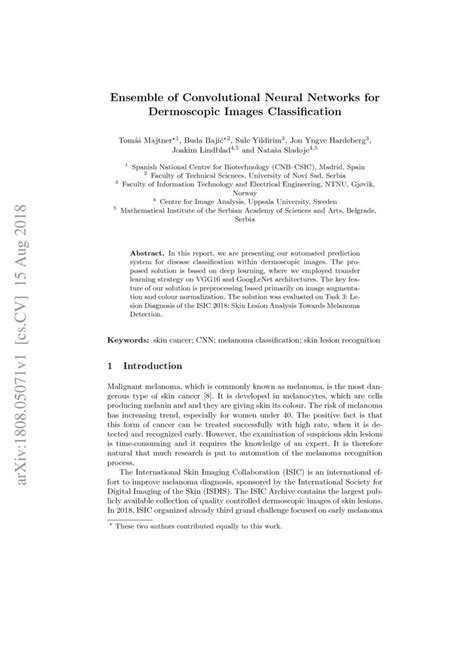 ensemble of convolutional neural networks for dermoscopic images