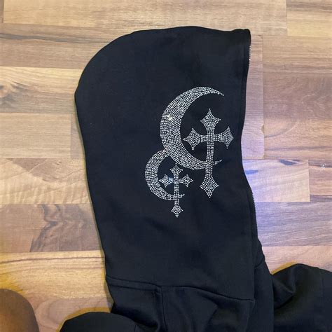 Celestial Zip Up Rhinestone Hoodie Depop