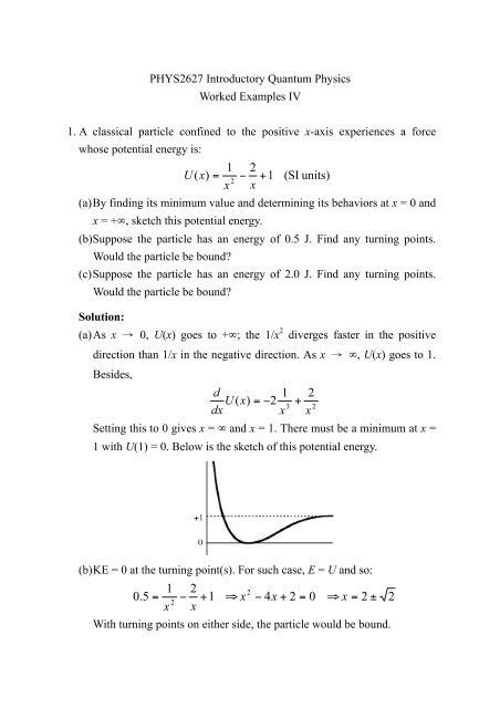 Phys2627 Introductory Quantum Physics Worked Examples Iv 1 A