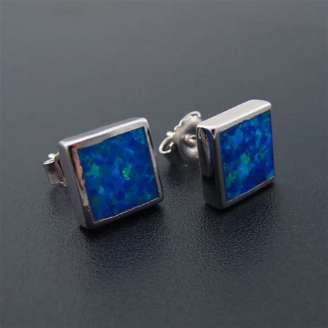 925 Silver Opal Earrings Square Shape Stud Earrings For Women Jewelry