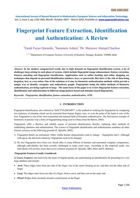 Fingerprint Feature Extraction Identification And Authentication A Review Pdf