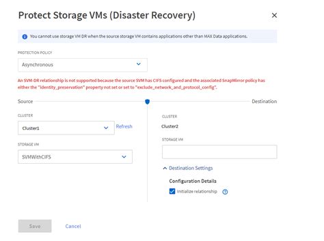 creating svm snapmirror relationship in system manager 9 8 fails when