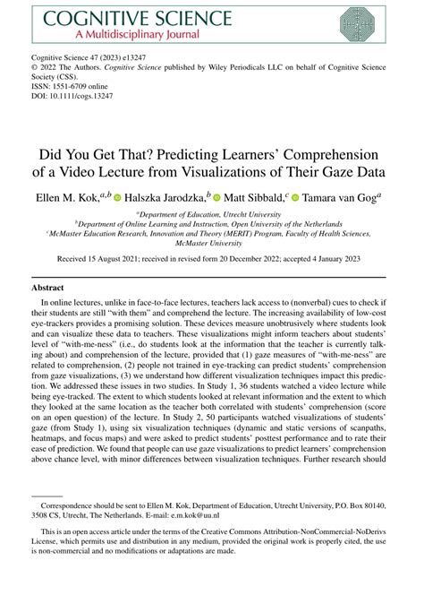 (PDF) Did You Get That? Predicting Learners' Comprehension of a Video ...