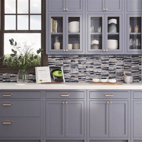 Blue And Gray 12 X 12 Polished Textured Glass Stone Mosaic Tile