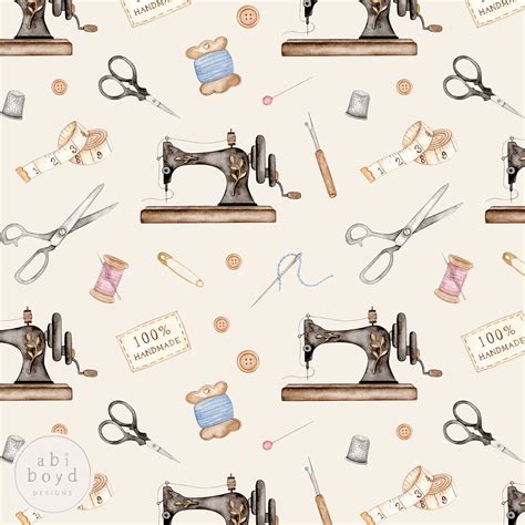 Sewing Seamless Pattern Vintage Sewing Design For Handmade Businesses Sewing Machine Repeating