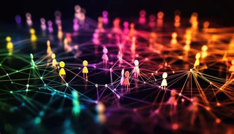 Colorful Interconnected Network Of Abstract Figures Representing Social Connection And