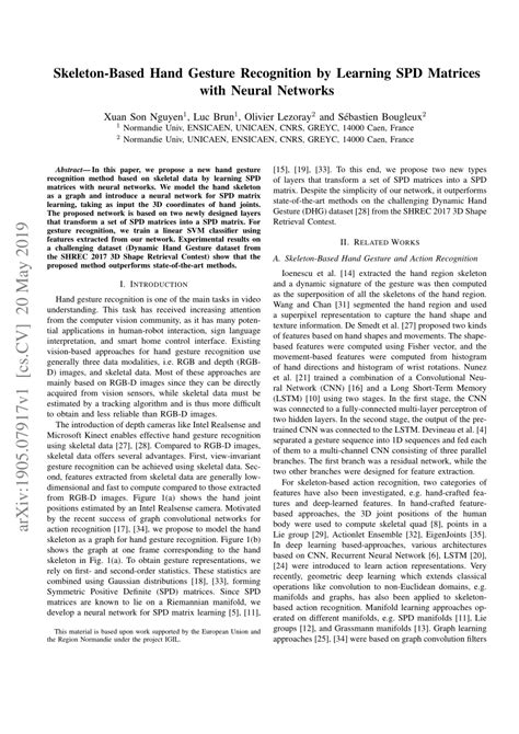 Pdf Skeleton Based Hand Gesture Recognition By Learning Spd Matrices