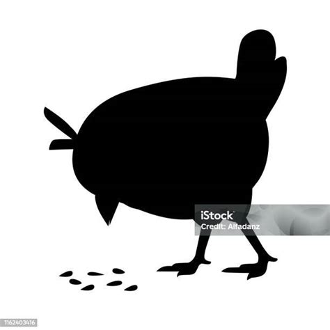 검은 실루엣 귀여운 병아리 서 고 먹는 부스러기 에 바닥 측면 보기 만화 캐릭터 디자인 평면 벡터 일러스트 병아리에 대한 스톡 벡터 아트 및 기타 이미지 Istock
