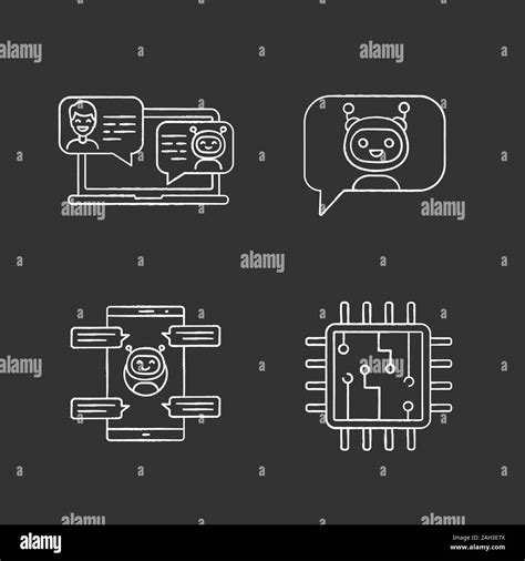 Chatbots Chalk Icons Set Virtual Assistants Messenger And Chat Bots Processor Modern Robots
