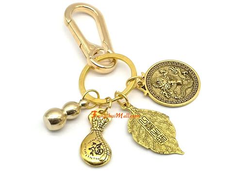 Peanut And Five Coins On Leaf With Dragon Wealth Bag And Wulou Keyring