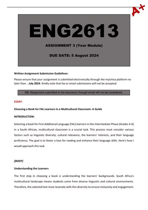 ENG2613 Assignment 3 Detailed Answers Year Module Due 5 August 2024