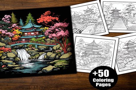 Japanese Garden Coloring Book For Adults Graphic By Kdp Designs