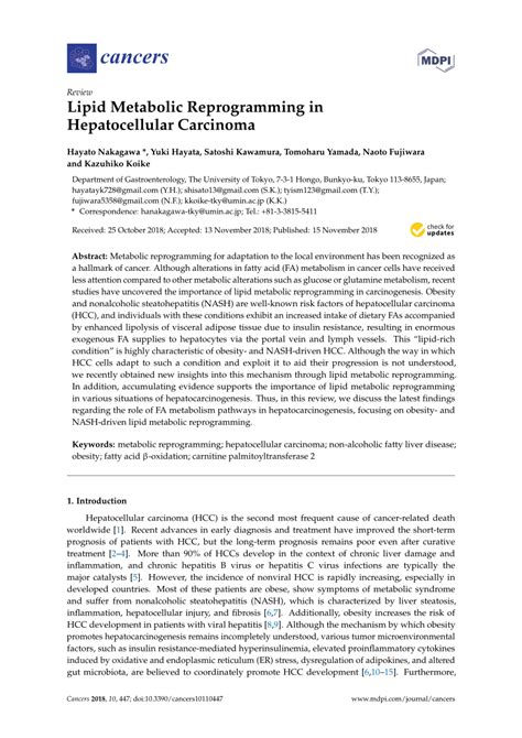 PDF Lipid Metabolic Reprogramming In Hepatocellular Carcinoma