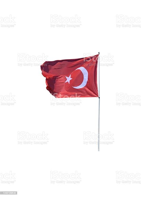 白い背景に隔離された風に手を振る旗柱のトルコ国旗 トルコ国旗のストックフォトや画像を多数ご用意 トルコ国旗 ポール まぶしい