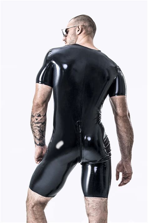 Latex Male Vertical Stripes Surfsuit Fashion Latex Clothing UK